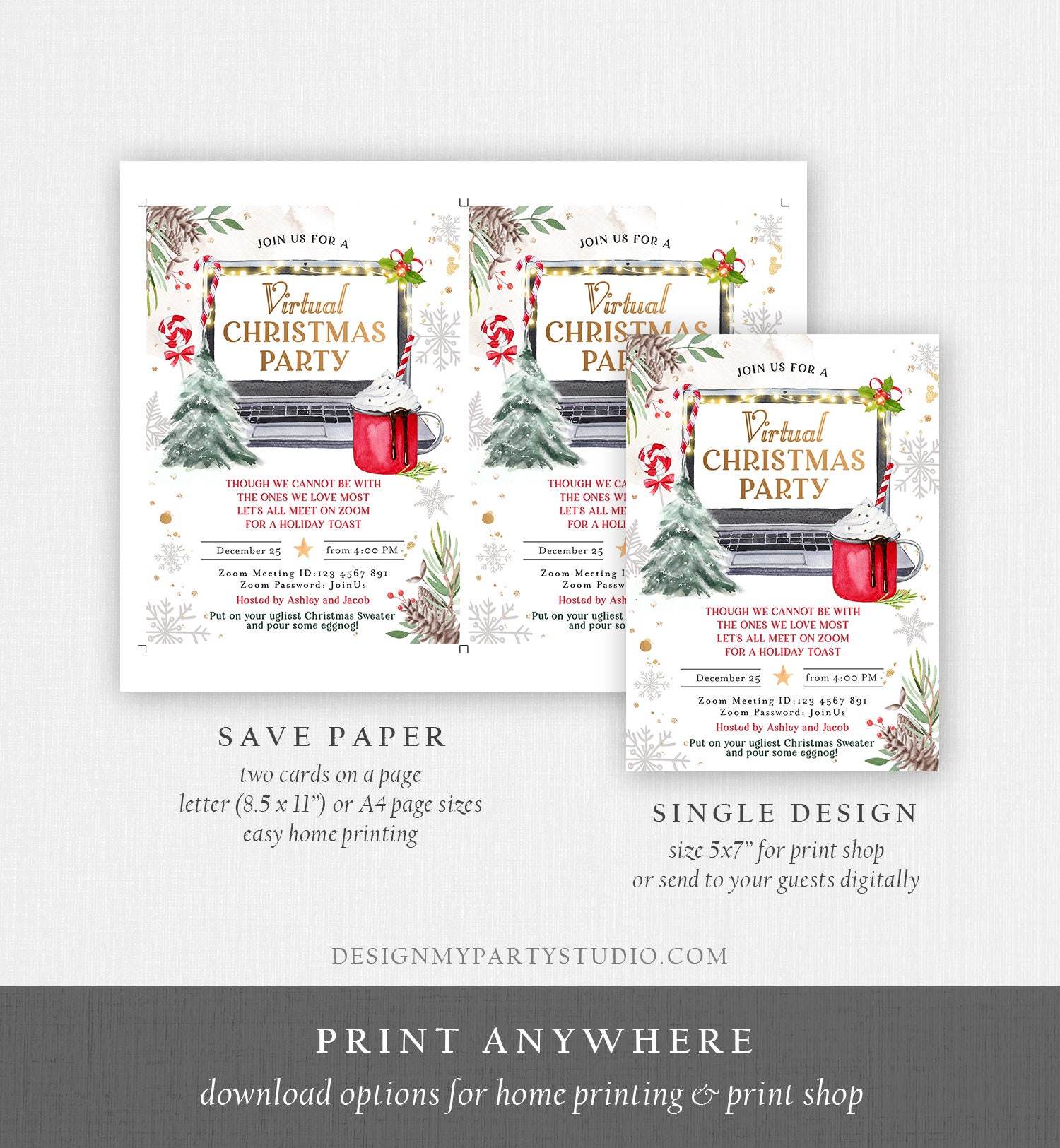 Editable Virtual Christmas Party Invitation Christmas Toast - Etsy