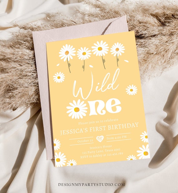 Editable Daisy Birthday Party Invitation Wild One Floral Girl Boho ...
