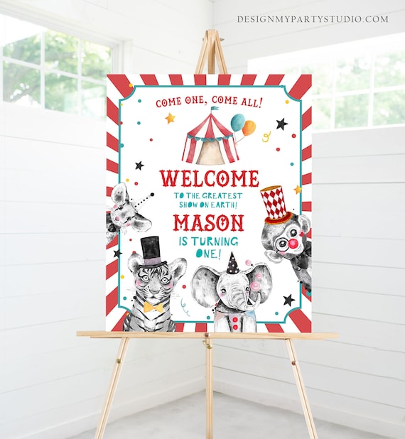 Editable Circus Welcome Sign Carousal Birthday Sign Carnival Welcome ...