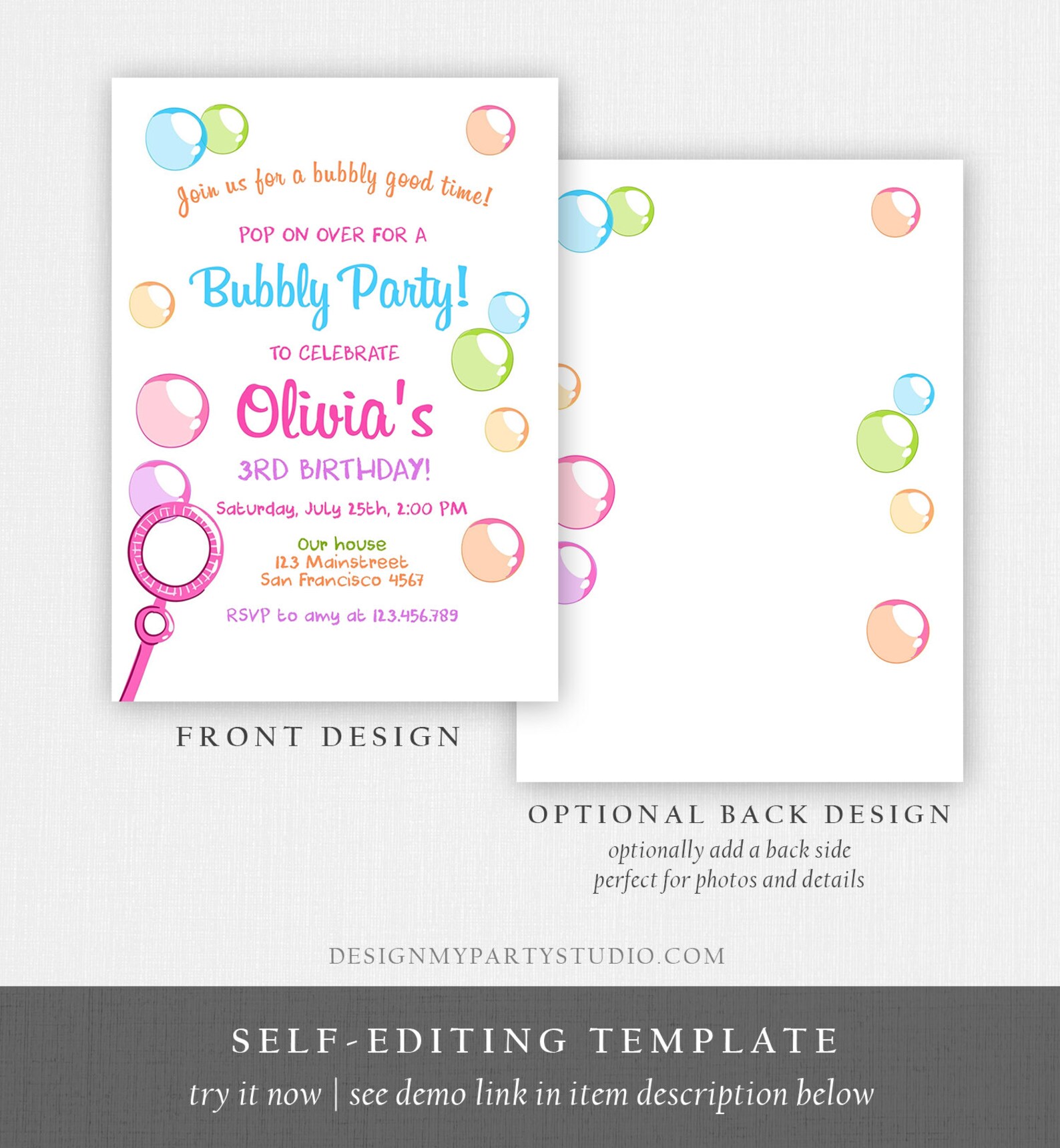 Editable Bubble Birthday Invitation Bubbles Birthday Party - Etsy