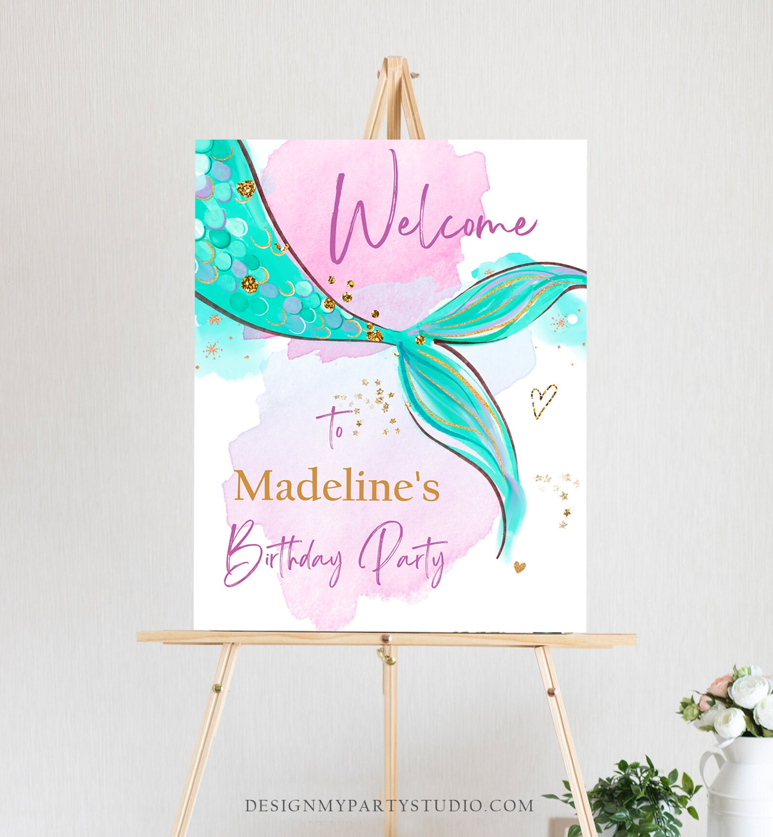 Editable Mermaid Welcome Sign Mermaid Birthday Sign Girl Mermaid Tail ...