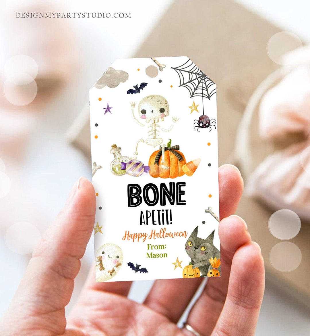 Editable Halloween Gift Tag Skeleton Gift Tags Trick or Treat Halloween ...