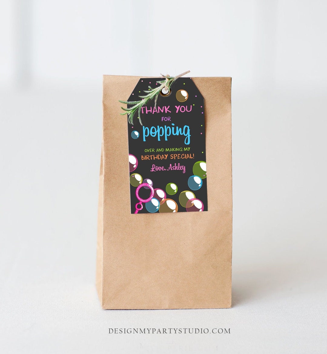 Editable Bubble Favor Tags Pink Bubble Birthday Thank You Tags Popping ...