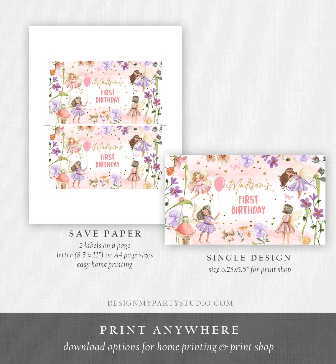 Editable Fairy Birthday Gable Gift Box Label Fantasy Fairies | Etsy