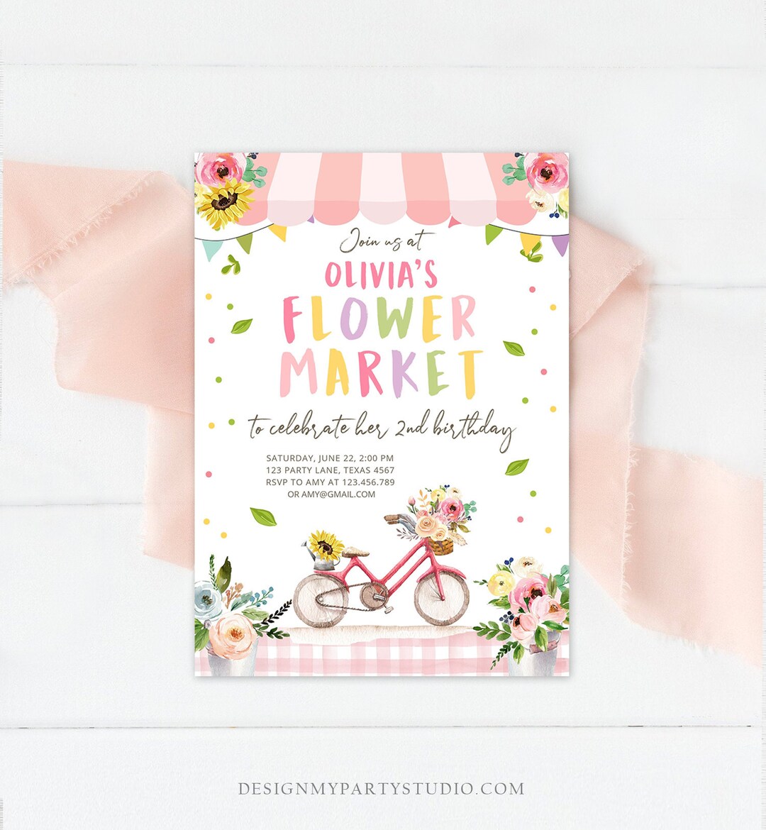 Editable Flower Market Birthday Invitation Home Grown Farmers - Etsy