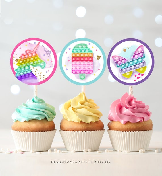 Pop It Cupcake Toppers Favor Tags Pop It Birthday Party Decoration ...