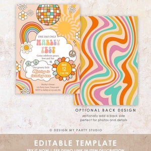 Editable Groovy Fest Retro Boho Birthday Invitation First Birthday One ...