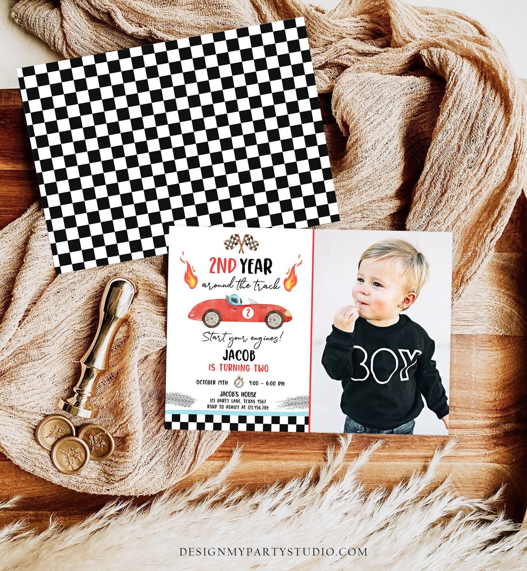 Editable Race Car Birthday Invitation Boy Red Two Fast Party 2nd Year ...