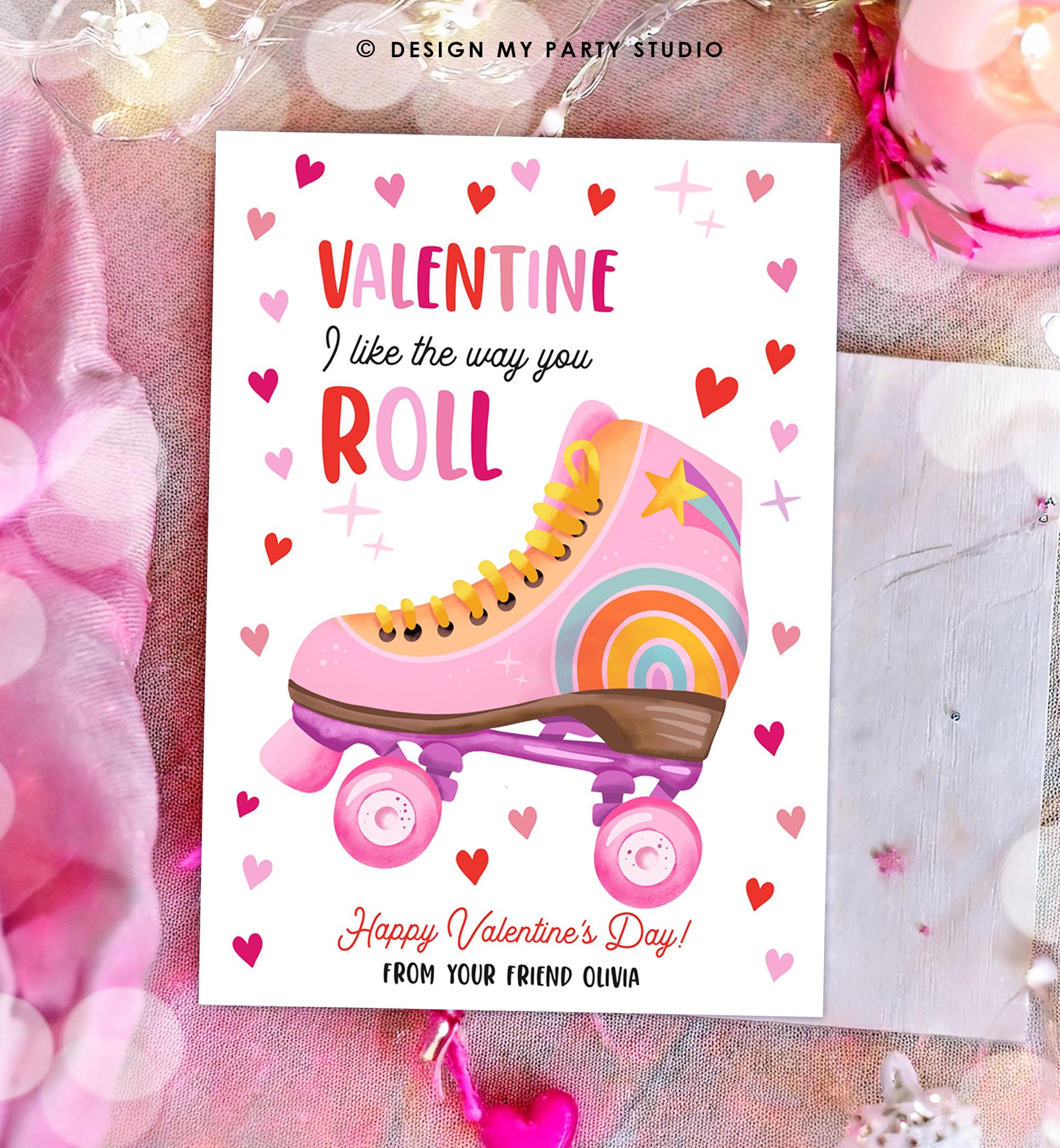 Editable Roller Skate Valentine Treat Valentines Day Card I Like the ...