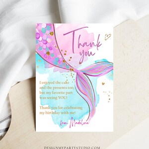 Editable Mermaid Thank You Card Girl Mermaid Birthday Party Thank You ...