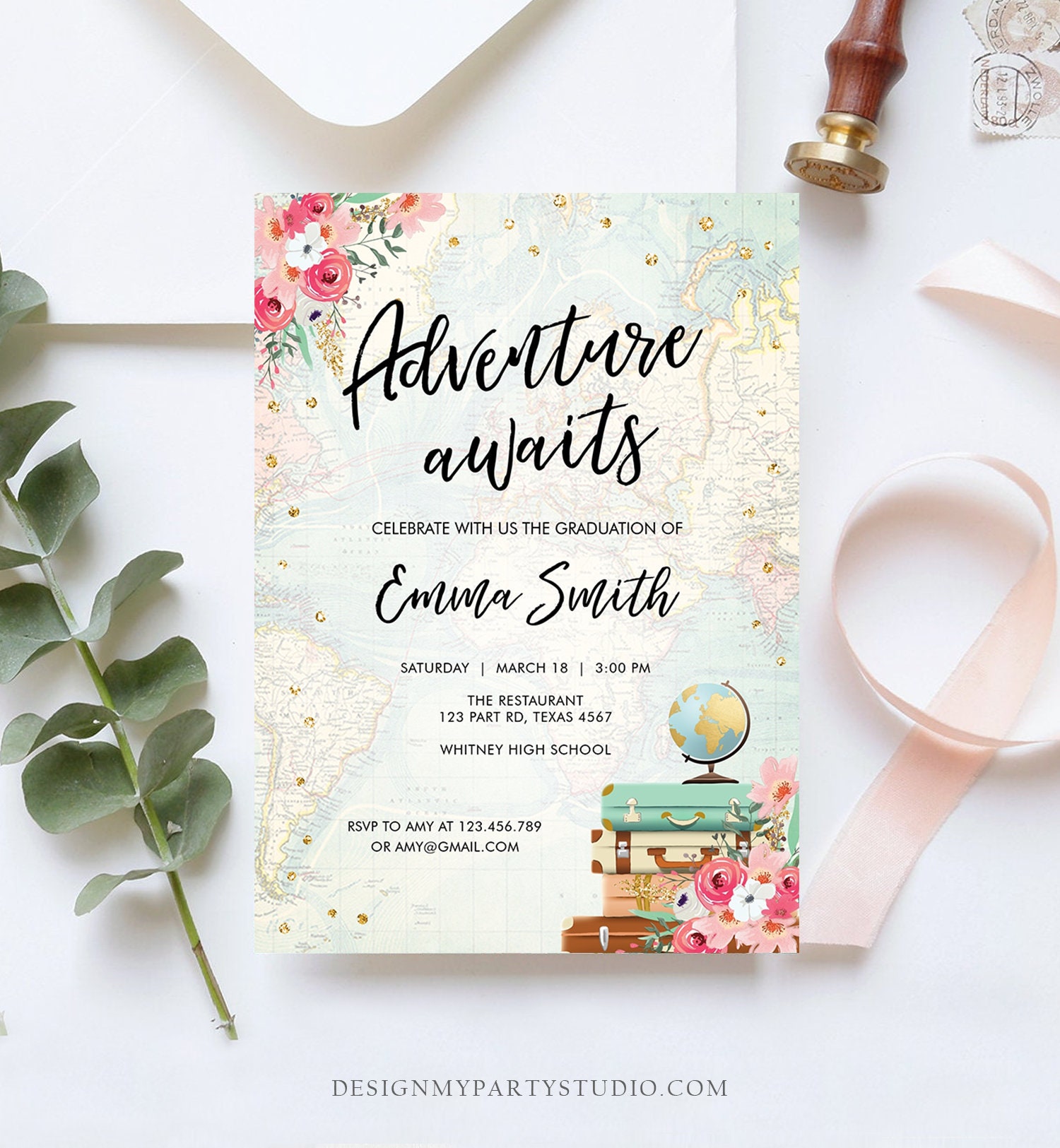 Editable Adventure Awaits Graduation Party Invitation Vintage | Etsy