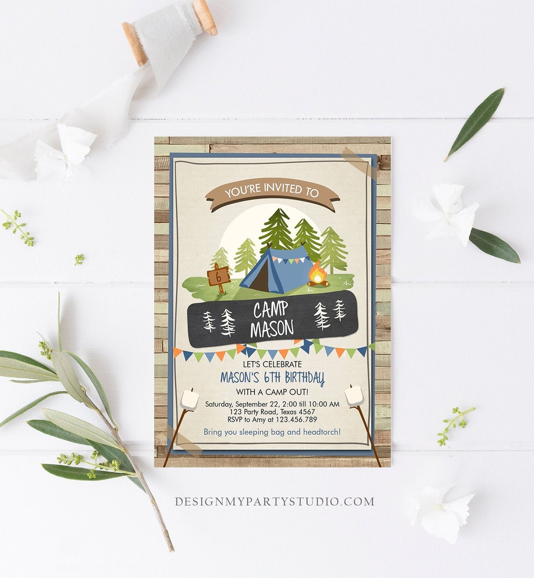 Editable Glamping Party Invitation Camp Out Birthday Invite Bonfire ...
