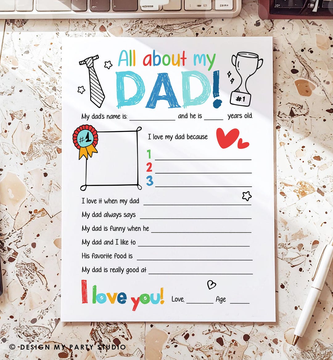 All About My Dad Fathers Day Gift Father's Day Craft Card for Dad ...
