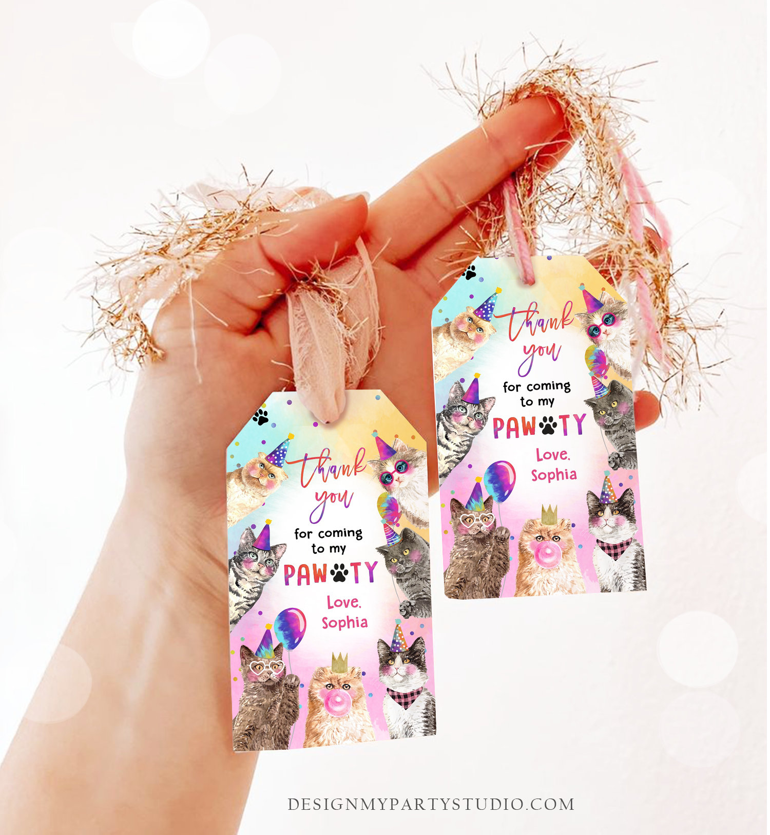 Editable Kitten Favor Tags Cat Birthday Thank You Tag Girl Kitten ...
