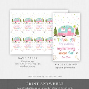 Editable S'more Fun Favor Tags Thank You Happy Camper Birthday Party ...