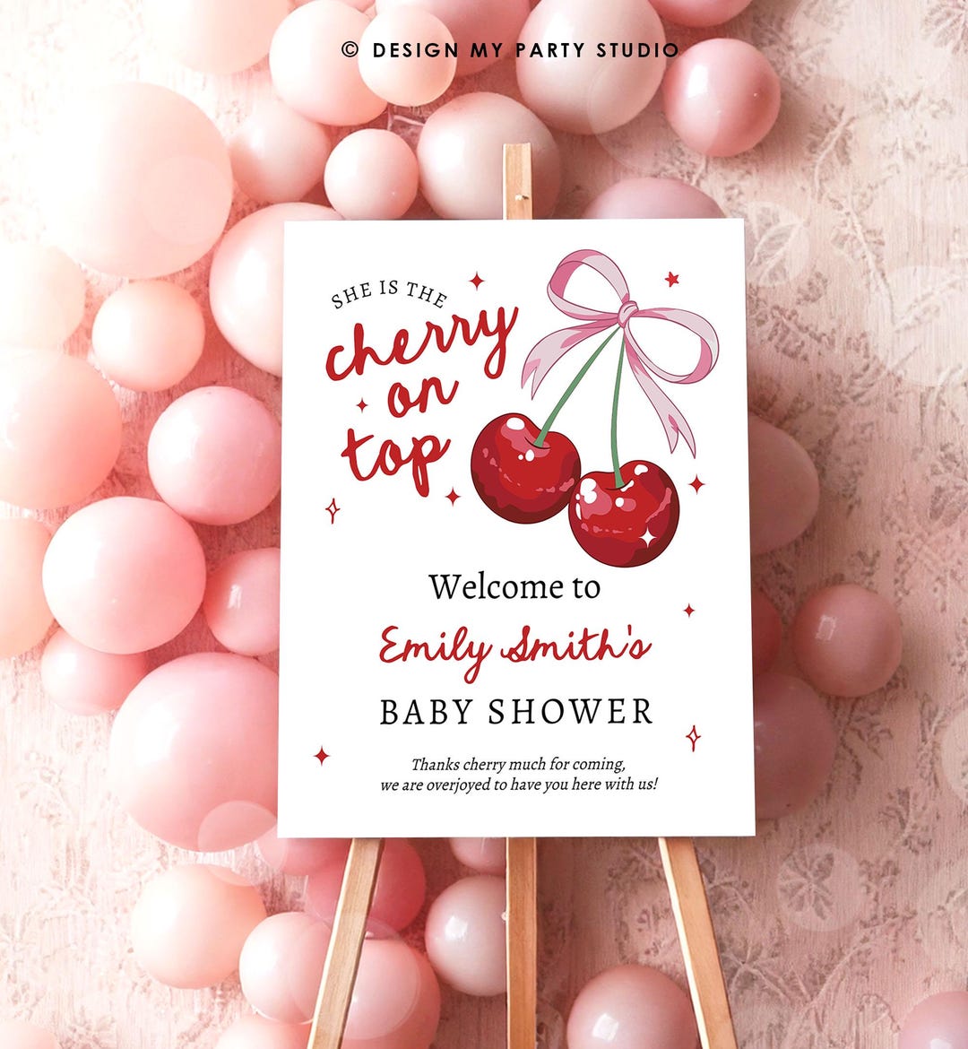 Editable Cherry Baby Shower Welcome Sign She is the Cherry on Top ...