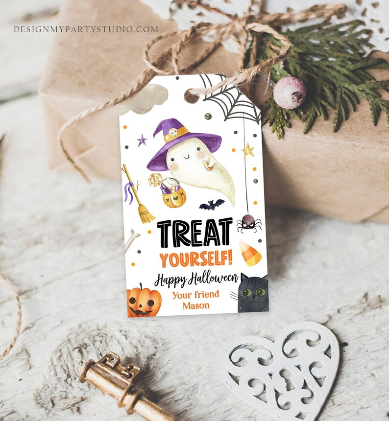 Editable Halloween Favor Tags Ghost Gift Tags Treat Yourself Trick or ...