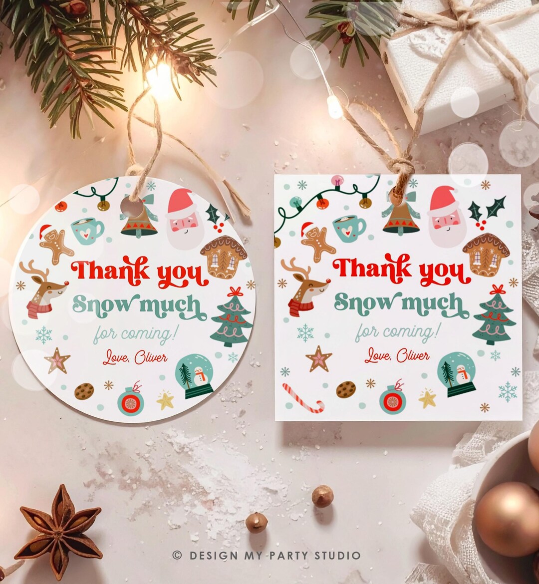 Editable Thank You Snow Much Favor Tag Sticker Christmas Winter ...