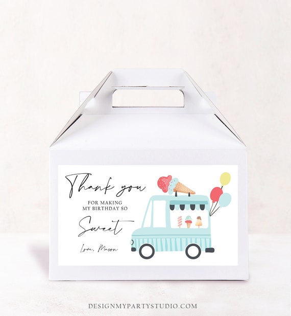 Editable Ice Cream Truck Favor Box Label Gable Gift Box Ice Cream ...