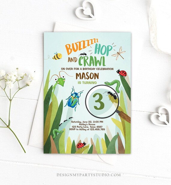 Editable Bug Birthday Invitation Insect Party Bugging Outdoor bug Hunt ...