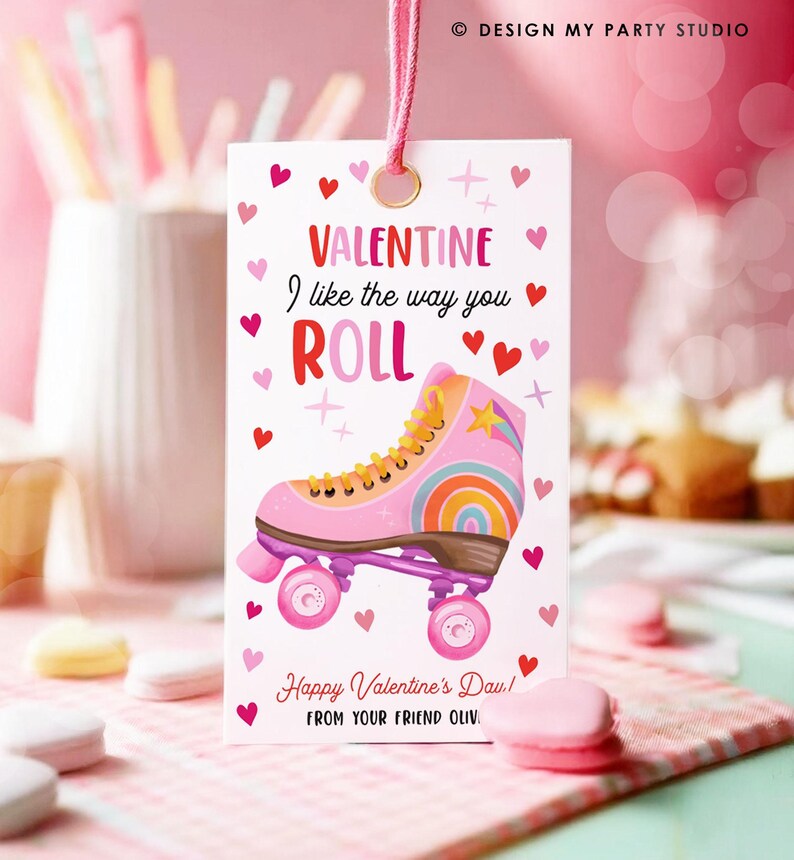 Editable Roller Skate Valentine's Day Gift Tag Valentines Card I Like ...