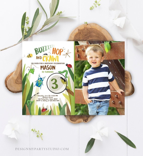 Editable Bug Birthday Invitation Insect Party Bugging Outdoor bug Hunt ...