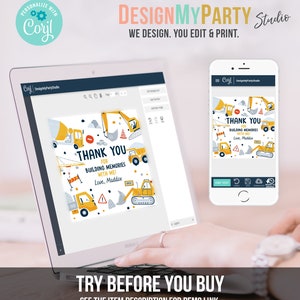 Editable Construction Thank You Tags Construction Birthday Favors ...