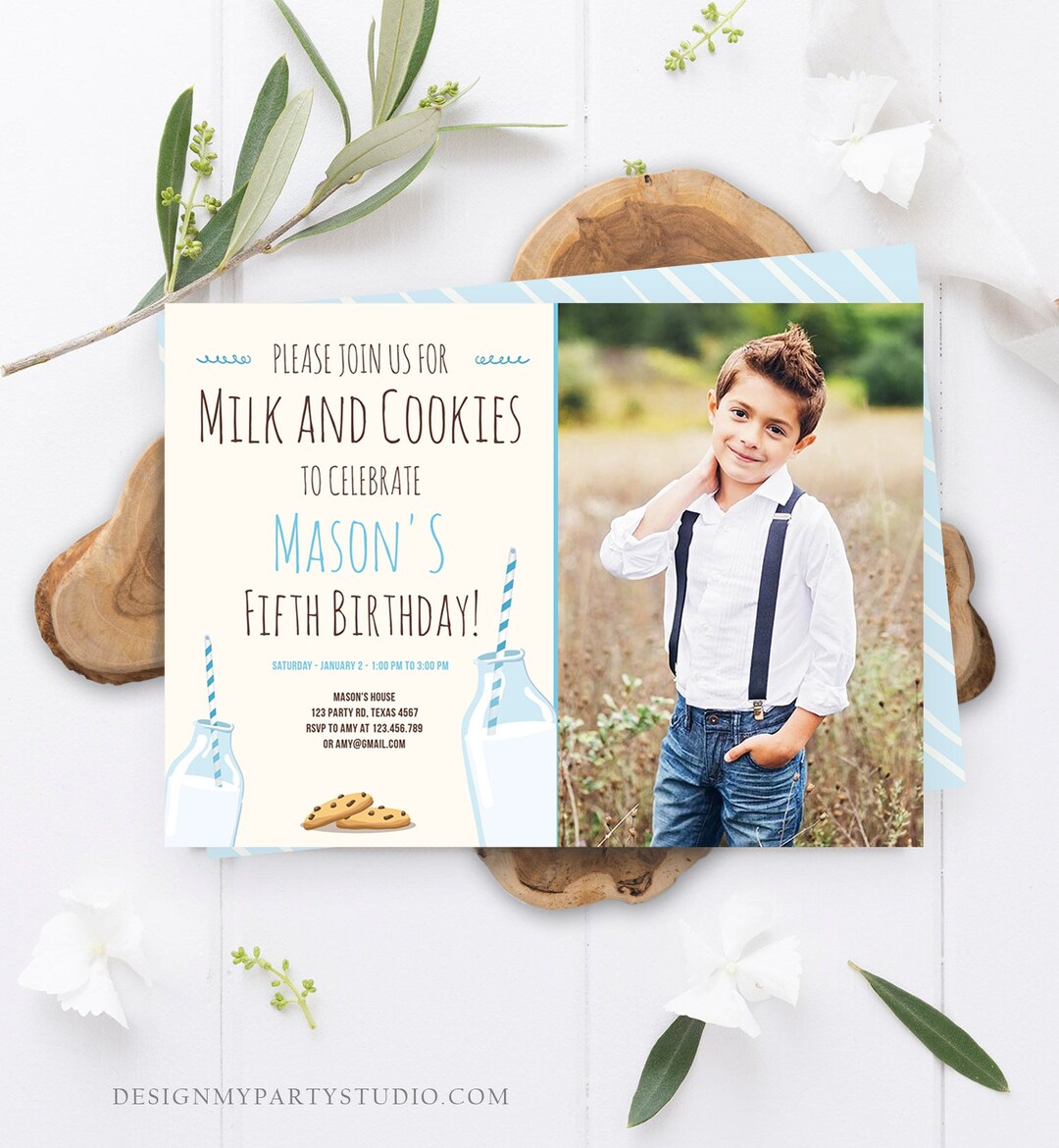 Editable Milk and Cookies Birthday Invitation Milk & Cookies - Etsy