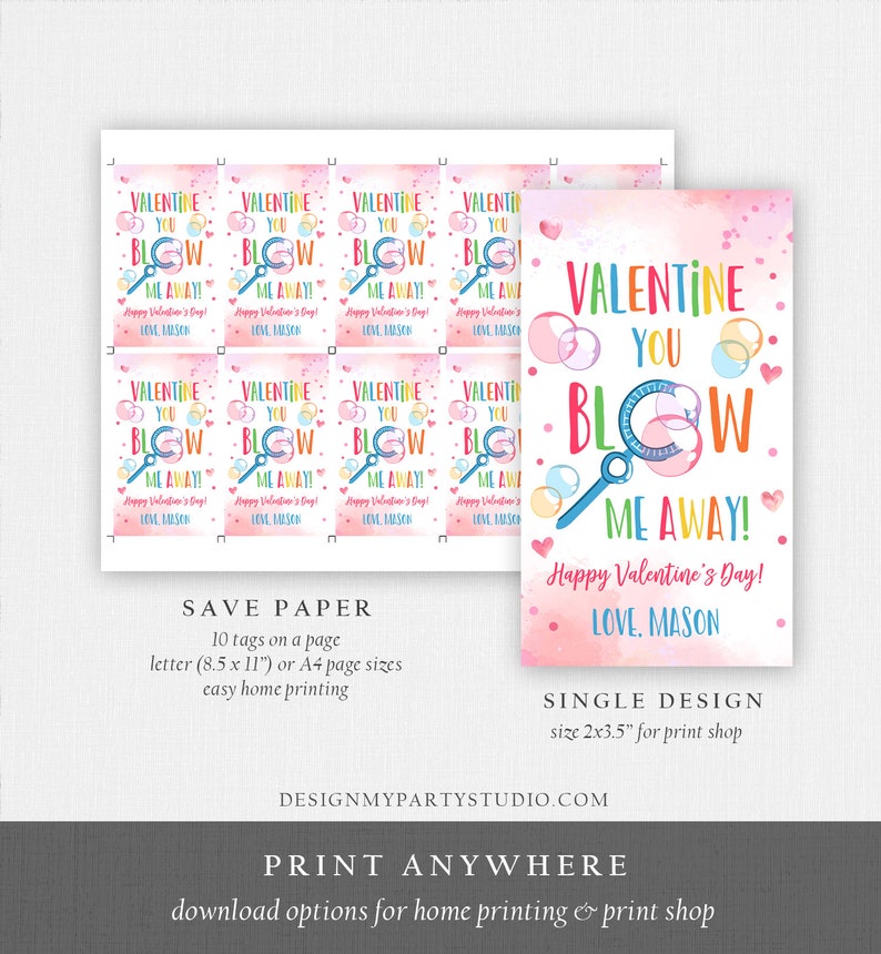 Editable Valentine You Blow Me Away Favor Tag Thank You Blowing Bubbles ...