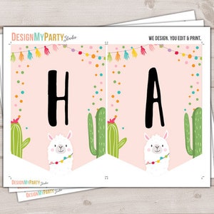 Happy Birthday Banner Llama Birthday Banner Fiesta Birthday Girl Cactus ...