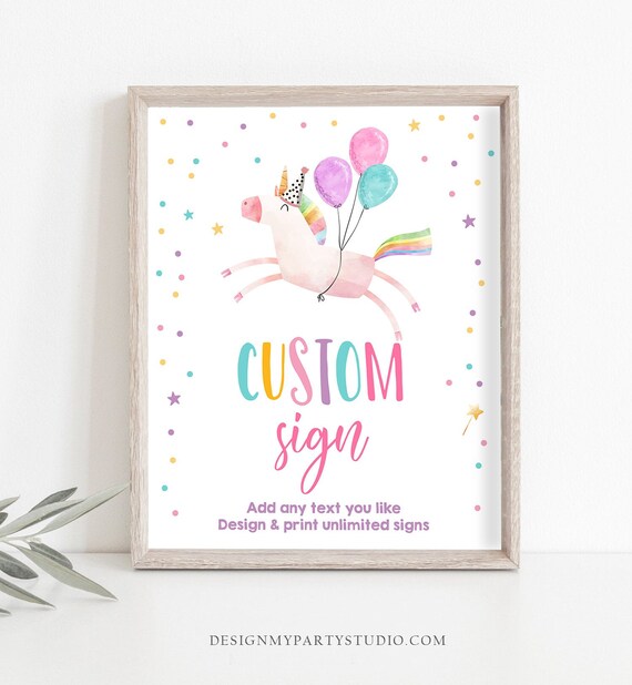 Editable Custom Sign Unicorn Sign Pink Unicorn Birthday Decorations ...