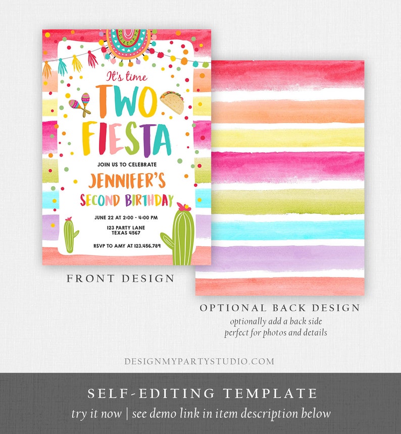 Editable It's Time Two Fiesta Birthday Invitation Second | Etsy