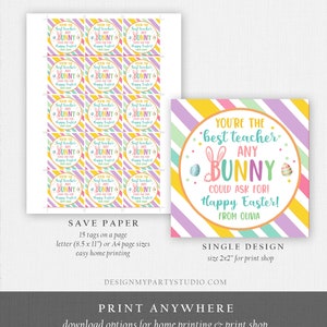 Editable Teacher Gift Tags Easter You're the Best Teacher Any Bunny ...