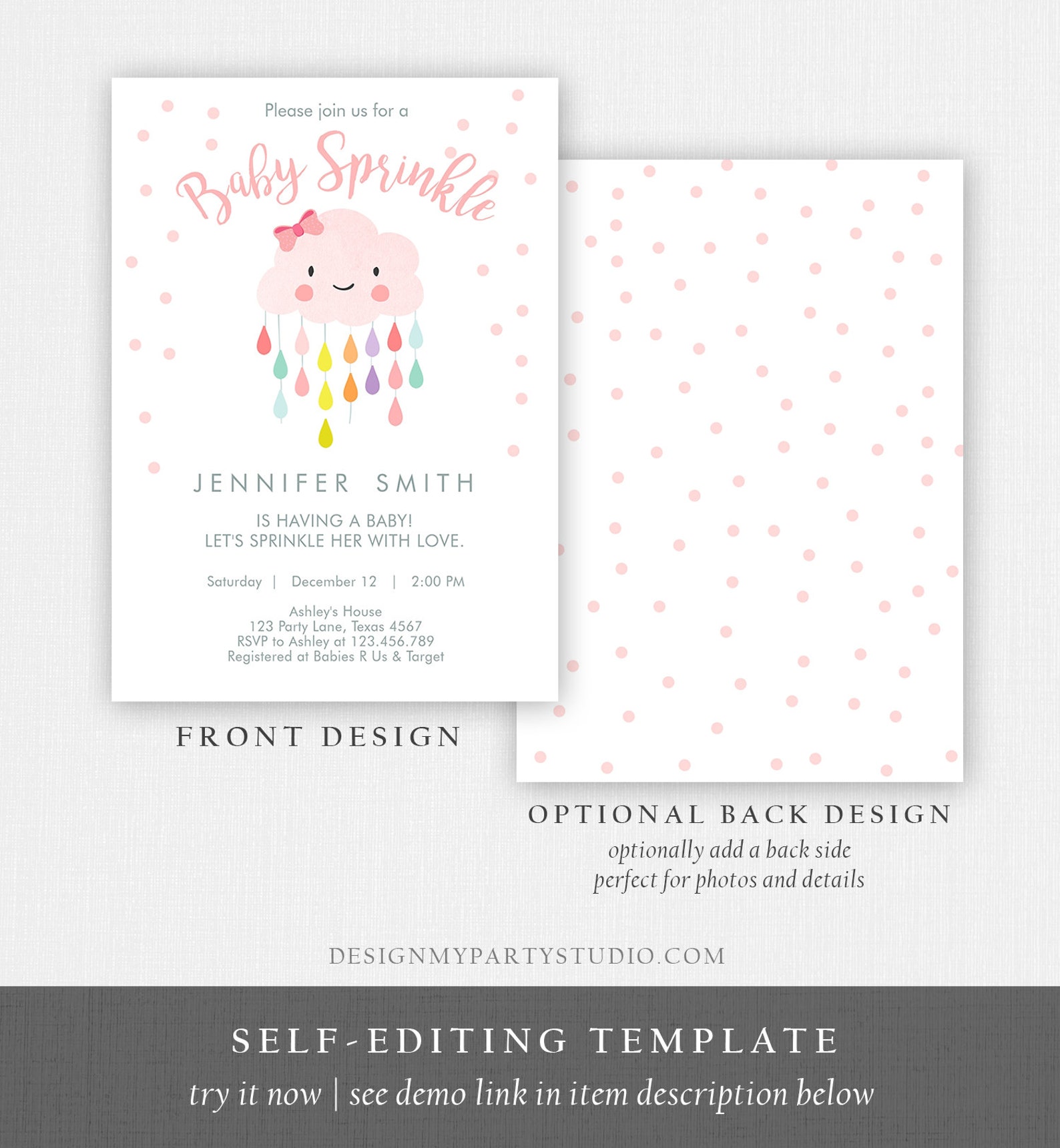 Editable Cloud Baby Sprinkle Invitation Raindrop Sprinkle With - Etsy