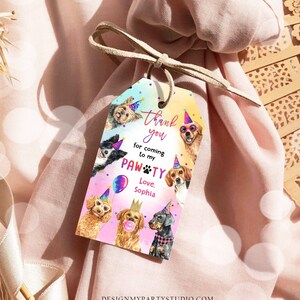 Editable Dogs Favor Tag Dog Birthday Thank You Tags Girl Puppy Birthday ...