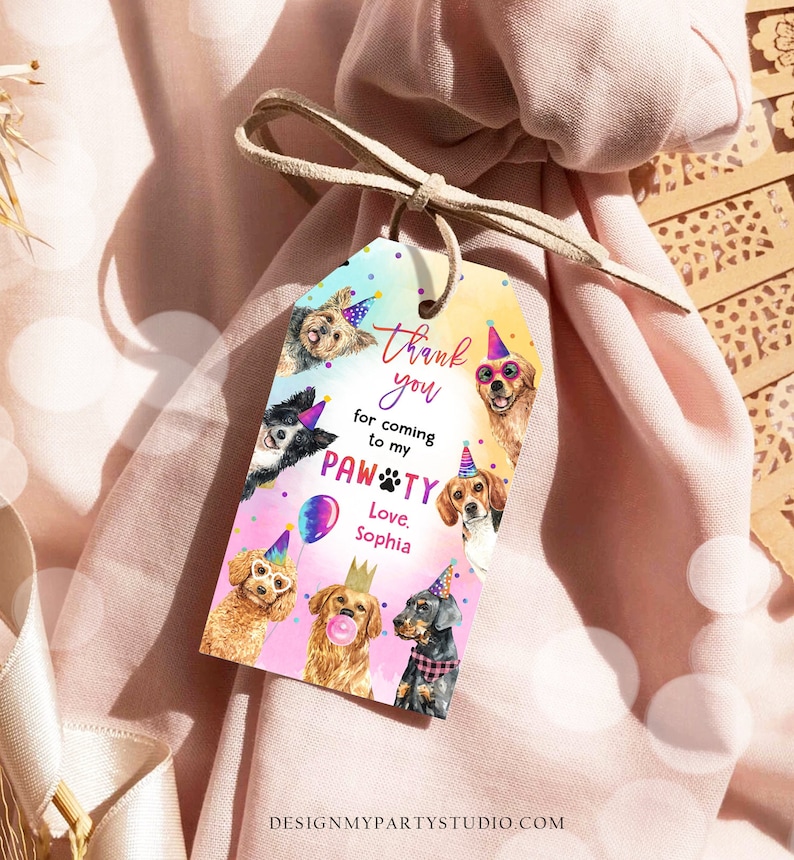 Editable Dogs Favor Tag Dog Birthday Thank You Tags Girl Puppy Birthday ...