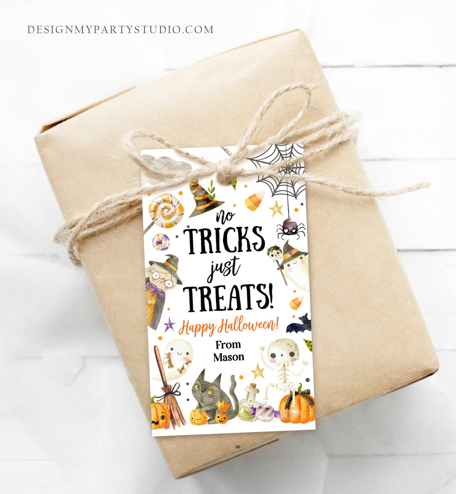 Editable Halloween Gift Tag No Tricks Just Treats Halloween Treat Tag ...