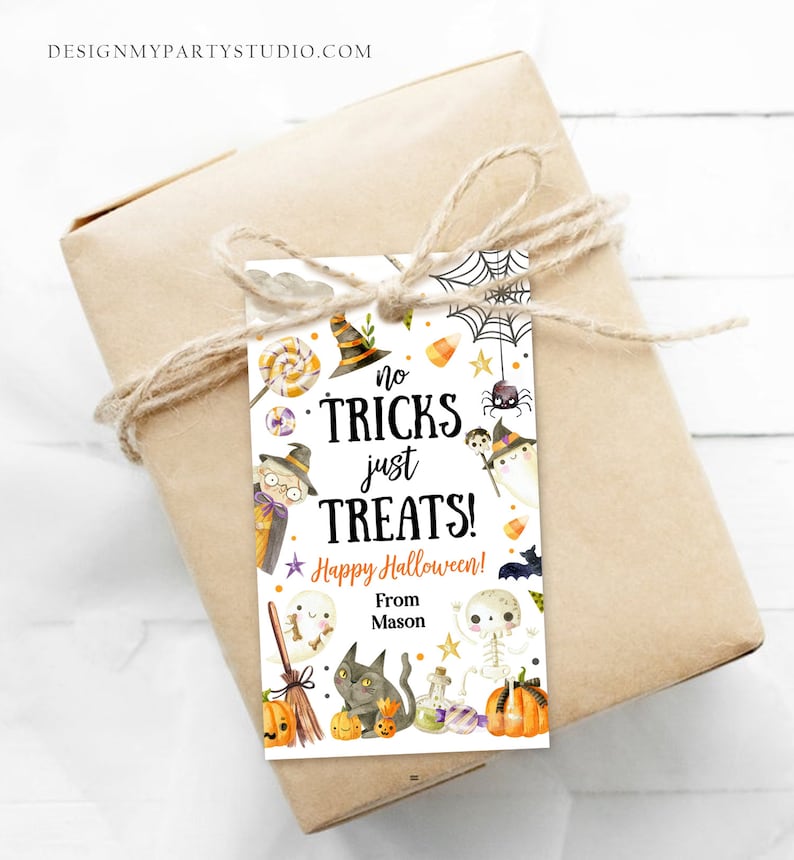 Editable Halloween Gift Tag No Tricks Just Treats Halloween Treat Tag ...
