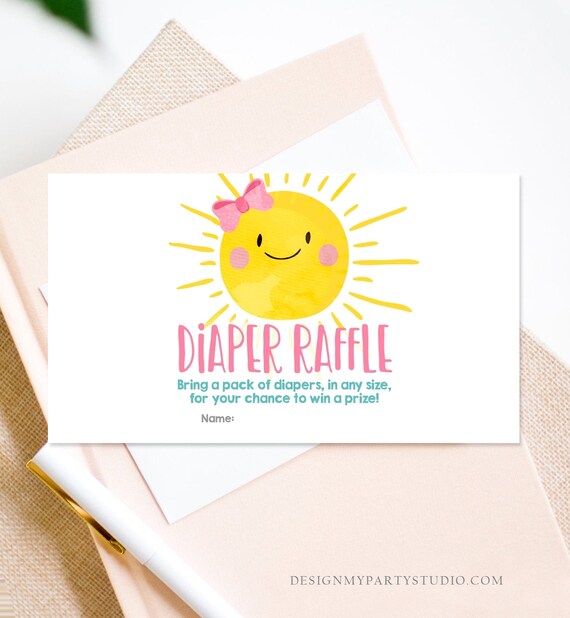 Editable Sunshine Diaper Raffle Ticket Ray of Sunshine Baby Shower Girl ...