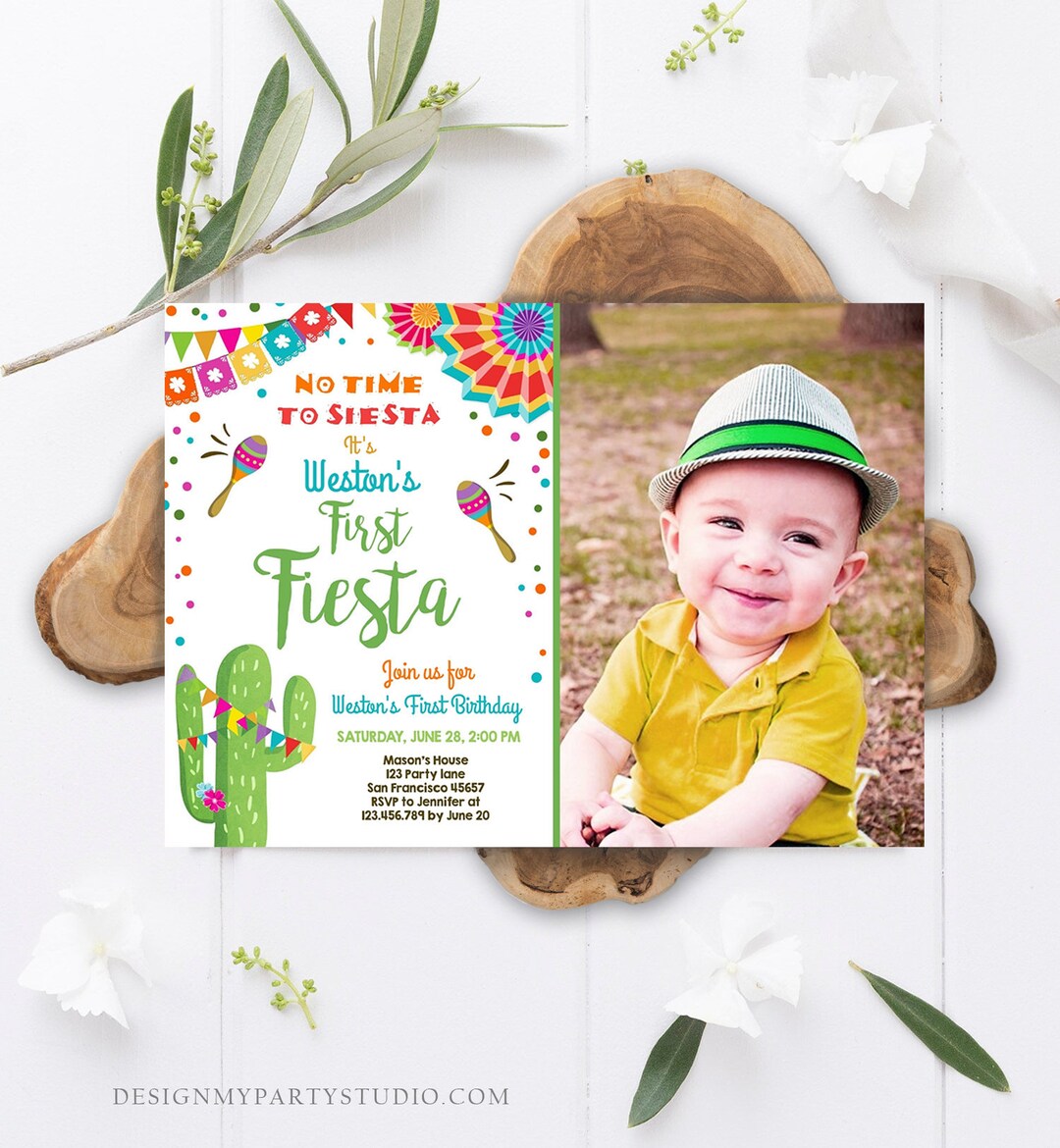 Editable First Fiesta Birthday Invitation Let's Fiesta No Time to ...