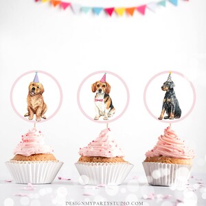 Puppy Dog Cupcake Toppers Puppy Favor Tags Puppy Birthday Dog Pink Girl ...