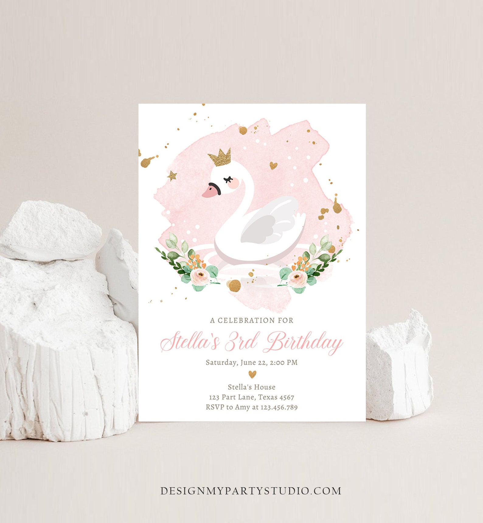 Editable Swan Birthday Invitation Girl Swan Princess Birthday | Etsy