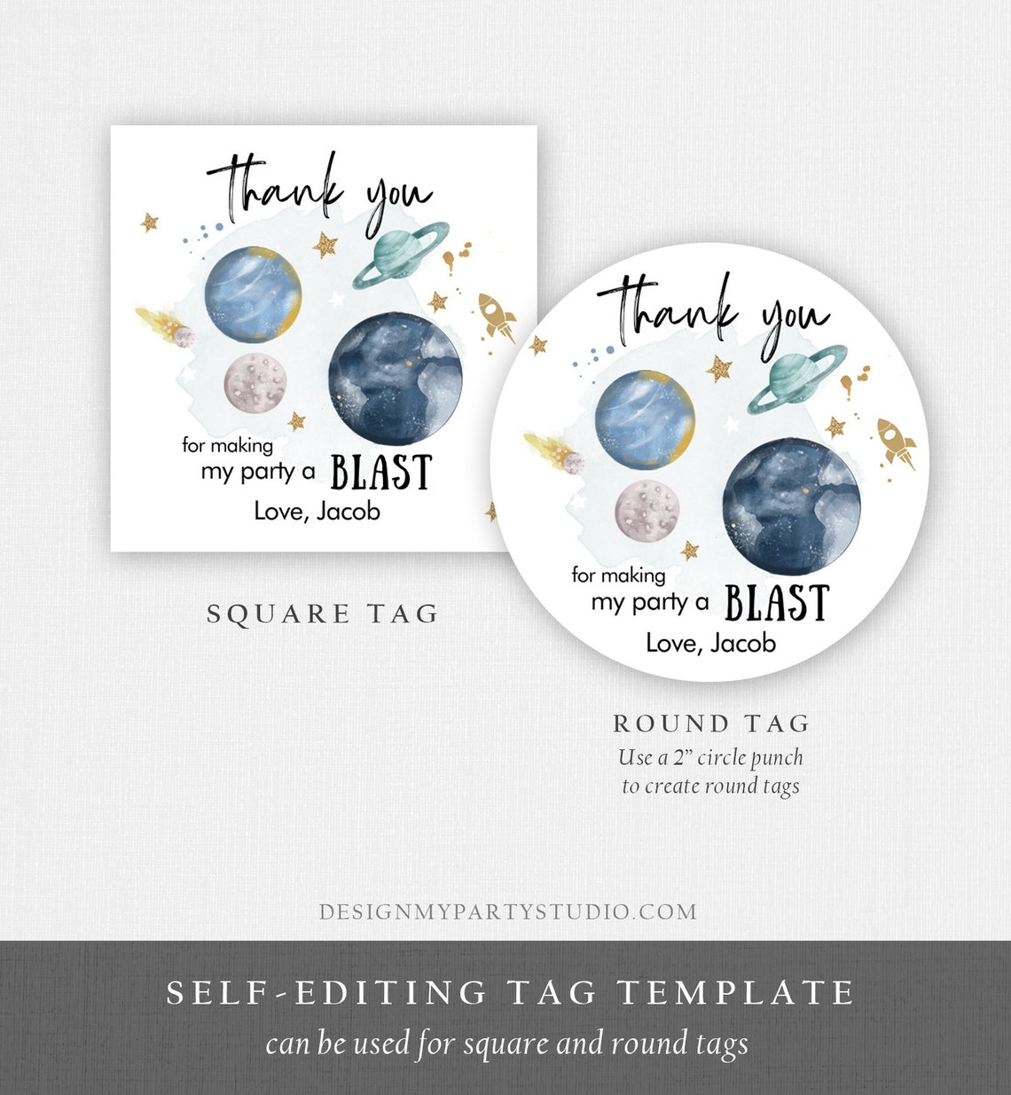 Editable Outer Space Favor Tags Space Birthday Thank You Sticker Galaxy ...
