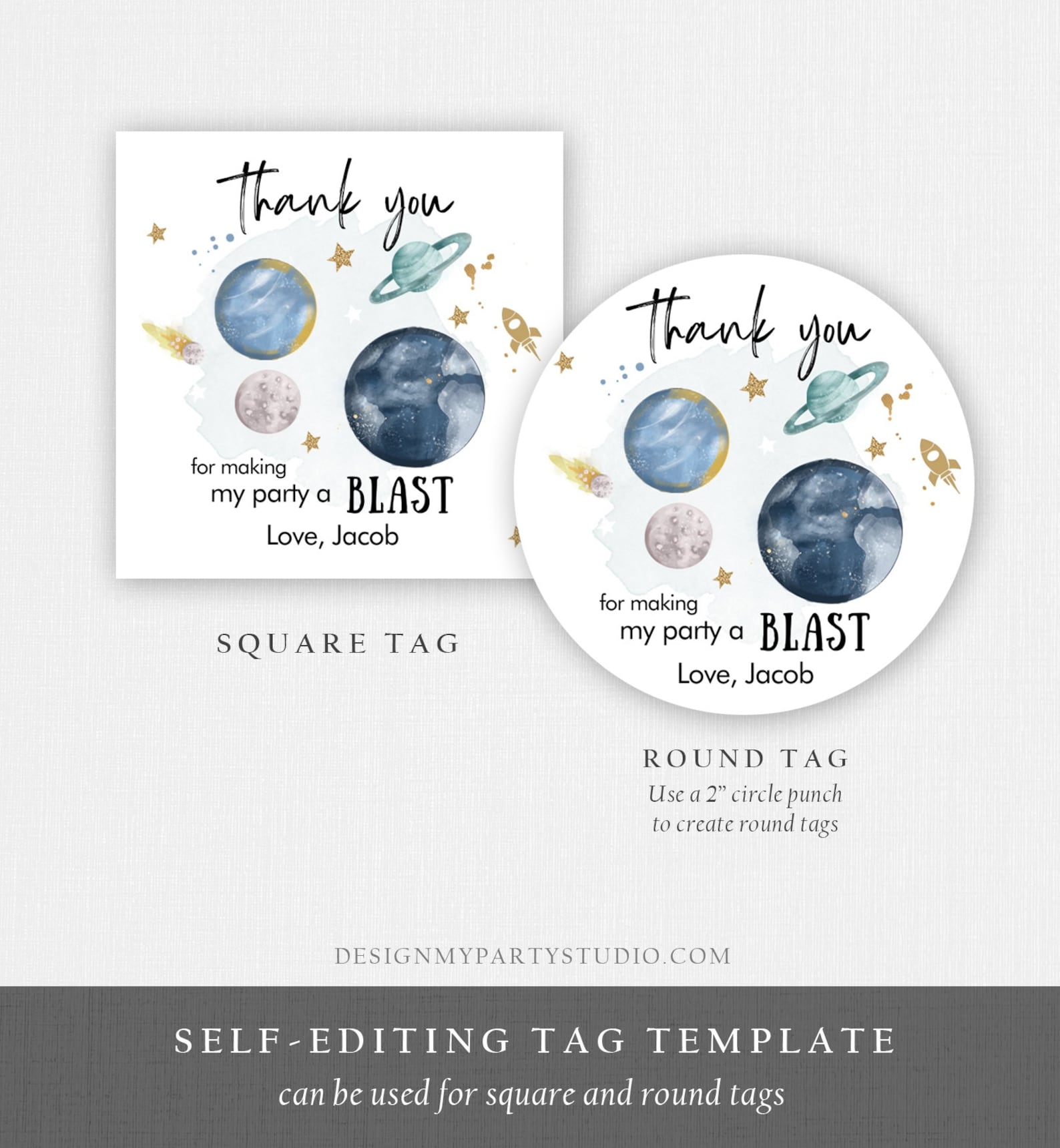 Editable Outer Space Favor Tags Space Birthday Thank You - Etsy