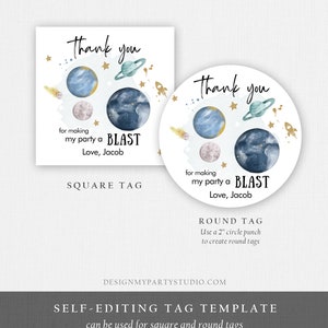 Editable Outer Space Favor Tags Space Birthday Thank You Sticker Galaxy ...
