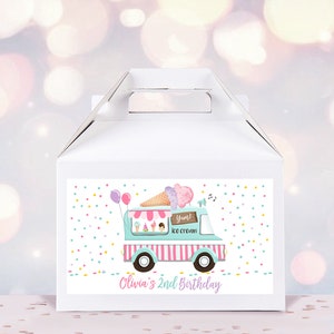 Editable Ice Cream Truck Favor Box Label Gable Gift Ice Cream Birthday ...