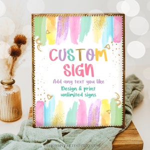 Editable Custom Sign Art Party Sign Craft Party Rainbow Pastel Girl ...