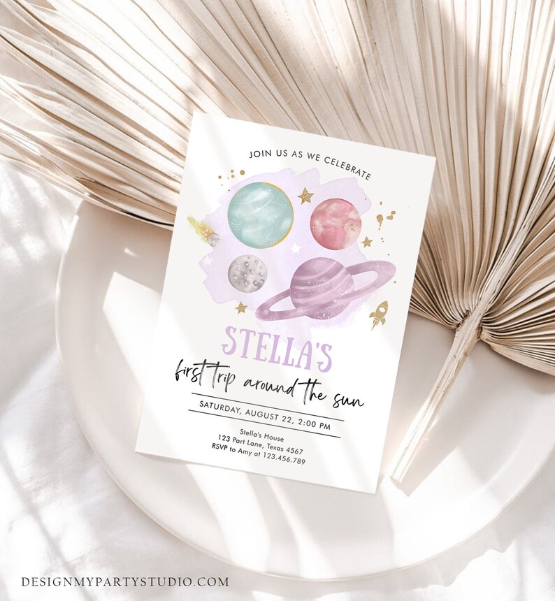 Editable Outer Space Girl First Birthday Invitation Galaxy | Etsy