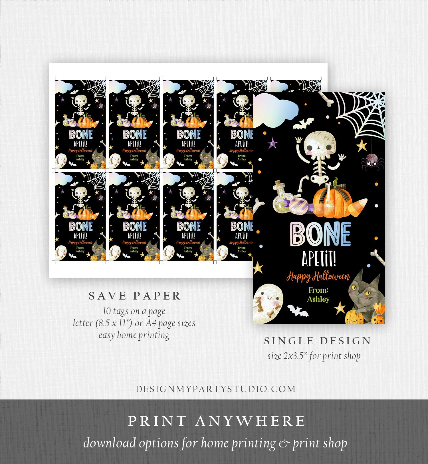 Editable Halloween Gift Tag Skeleton Gift Tags Trick or Treat Halloween ...