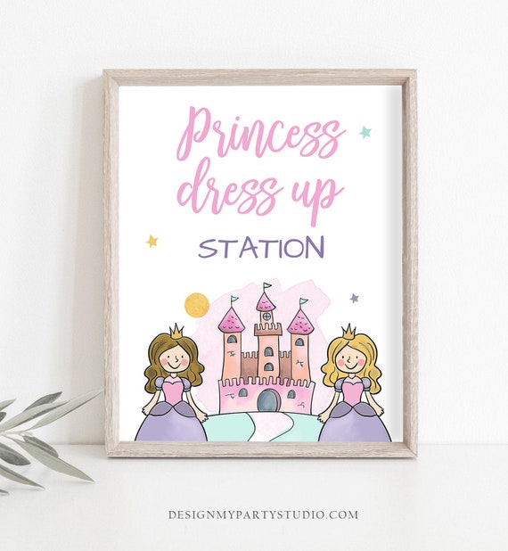 Princess Dress Up Station Sign Princess Birthday Party Sign Pink ...
